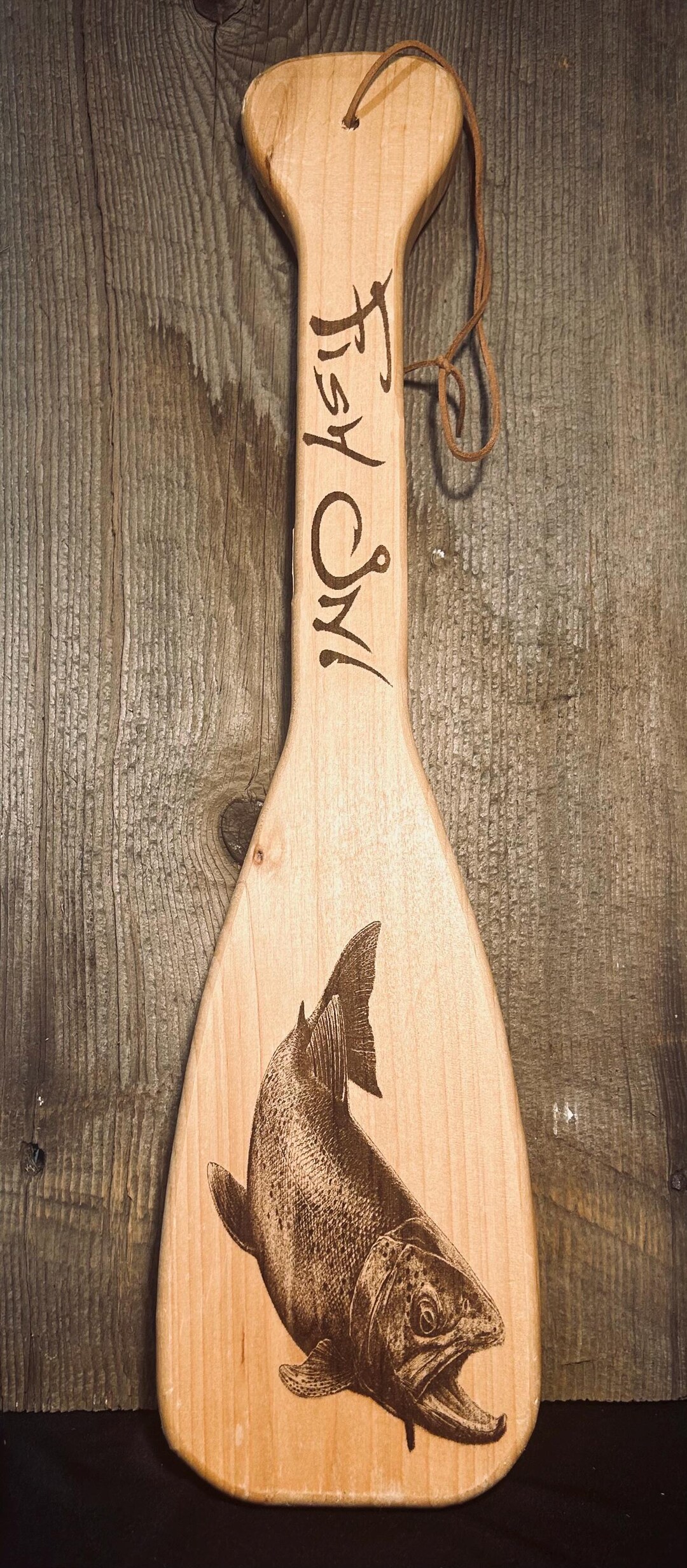 18” Wood Paddle Fish on With Detailed Engraved Salmon - Etsy