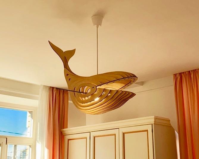 WHALE Ceiling Chandelier. Handmade Nursery Night Light. Wooden Pendant ...
