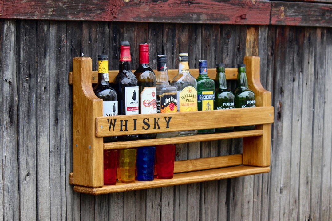 Personalized Whisky Shelf. Solid Wood Mini Bar Bottle Rack ...