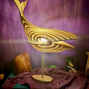 WHALE Table Lamp. Nursery Night Light. Bedside Lamp. Tabletop Wooden ...