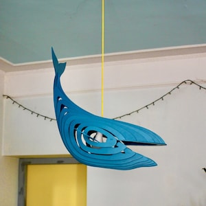 WHALE - Ceiling Chandelier. Painted Wooden Pendant Light. Hanging Lamp ...