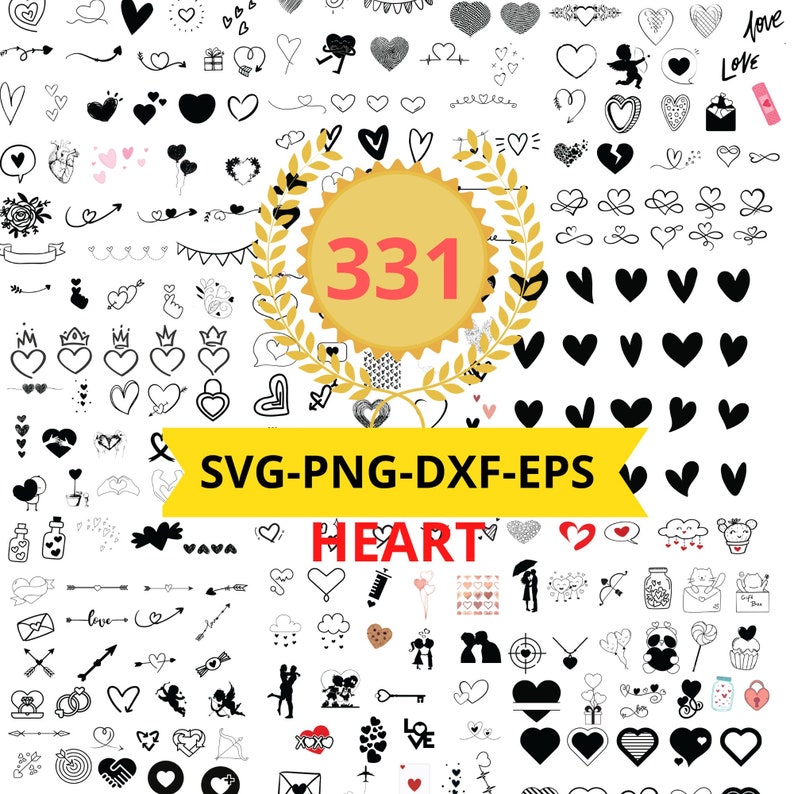 331 Hand Drawn Hearts SVG Bundle, Valentines Svg ,heart Silhouette ...