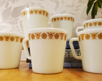 Vintage Pyrex Mug 1410. Set of 5. Spring Blossom. D Handle Milk Glass ...