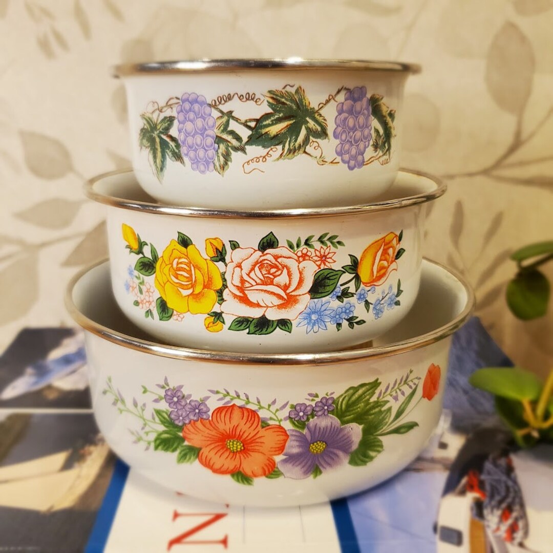 Vintage Enamel Tins With Floral Pattern Set of 3 - Etsy