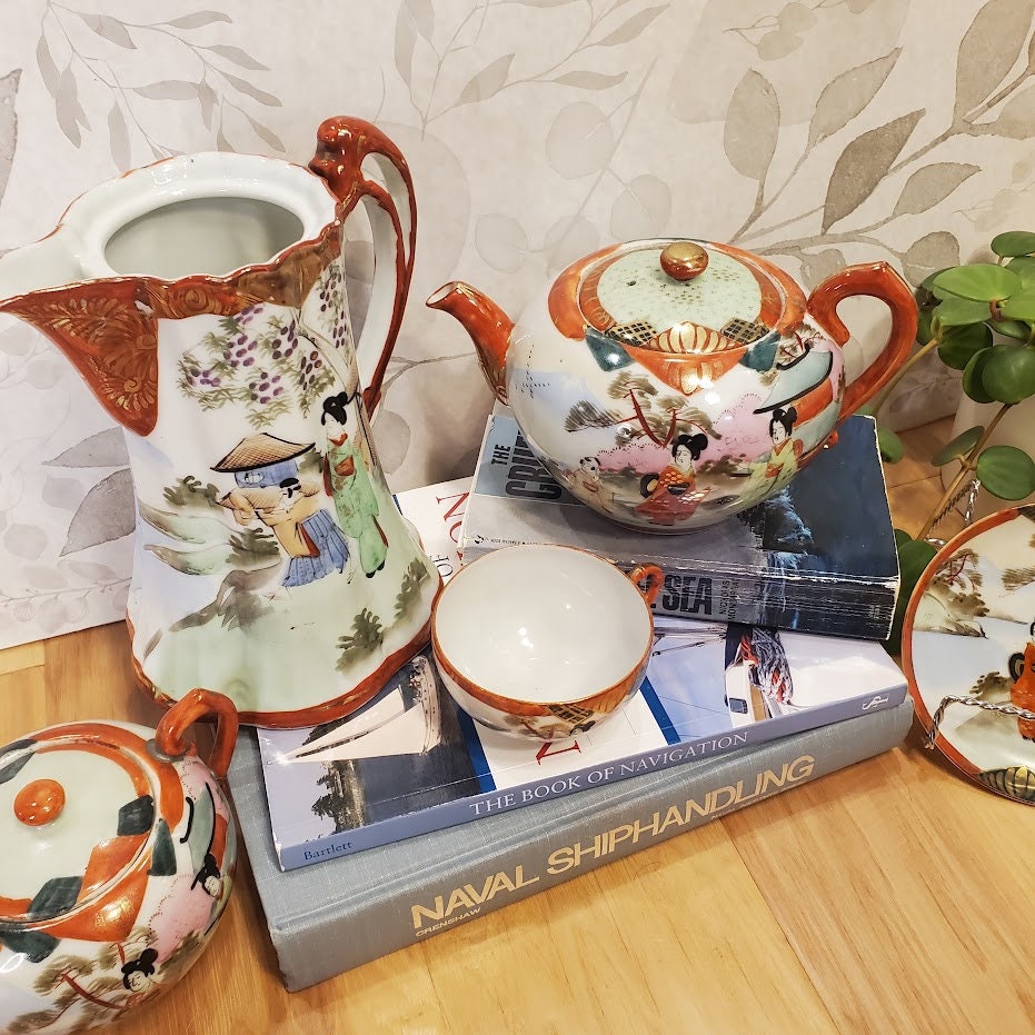 Antique Japanese Tea Set, Meiji Kutani Japanese Gold Moriage Eggshell ...