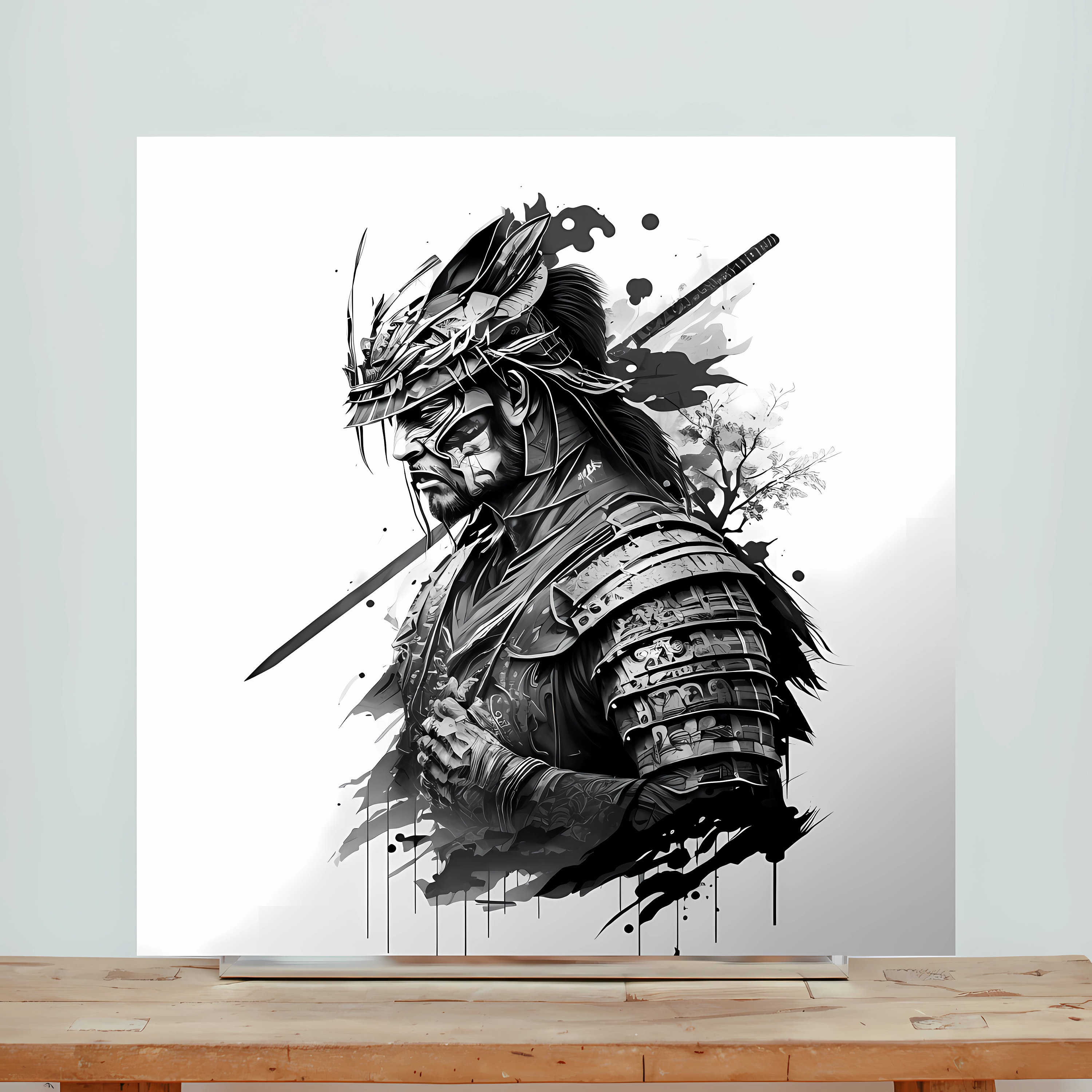 Japanese Samurai Art Black And White
