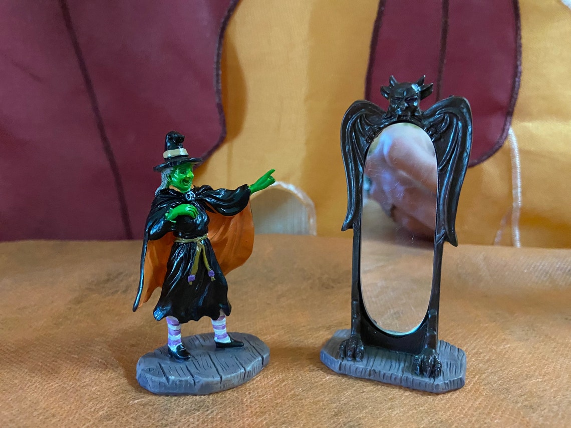 Lemax Spooky Town Dragon and Witch in Mirror Village Figures - Etsy