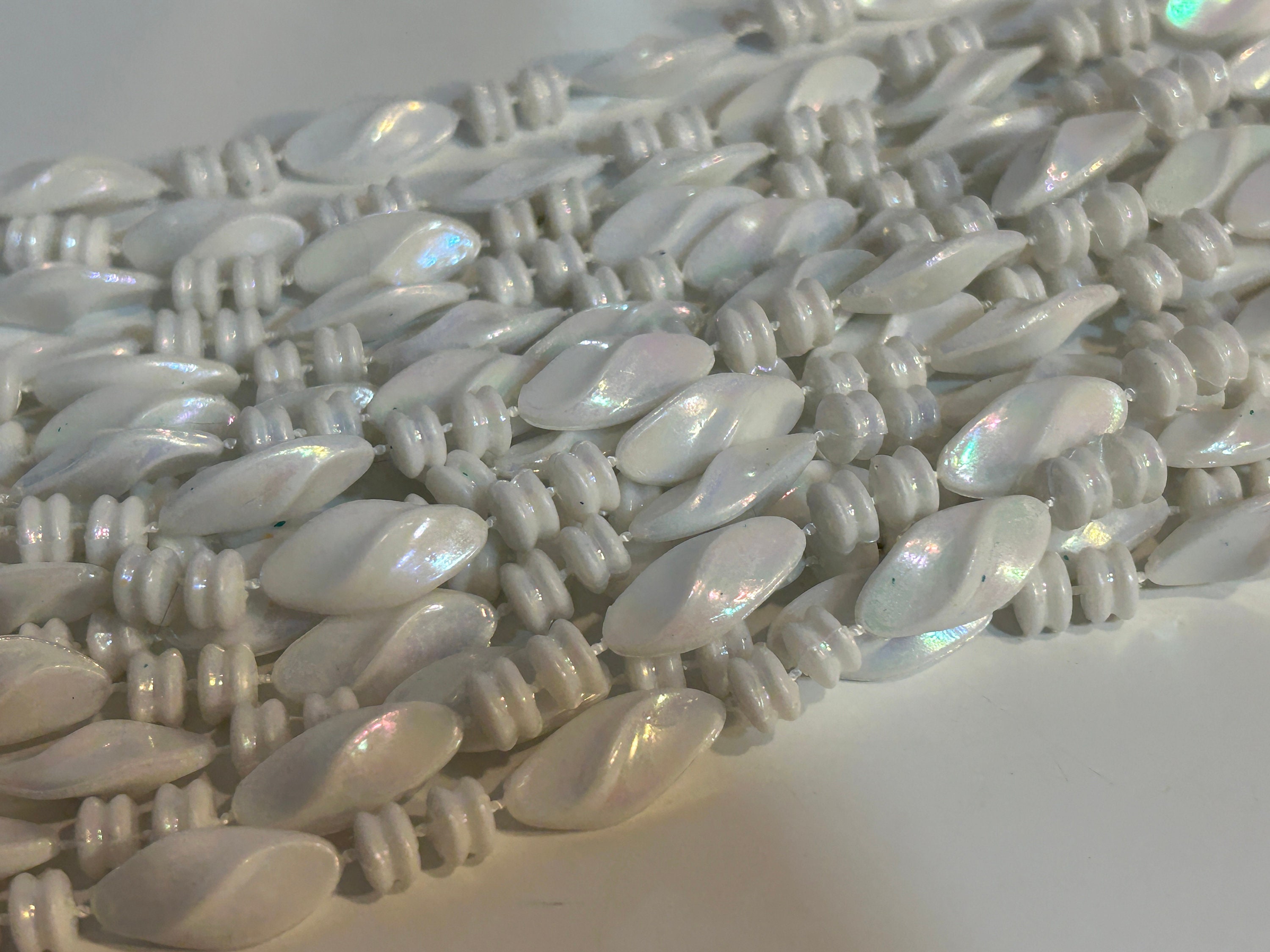 White Iridescent Large Fancy Mardi Gras Party Beads Two Different ...