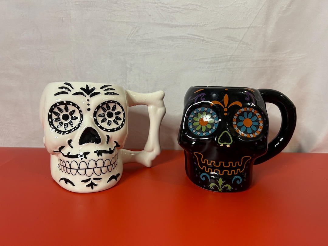 Vintage Day of the Dead Coffee Mugs One White and One Black Sold ...