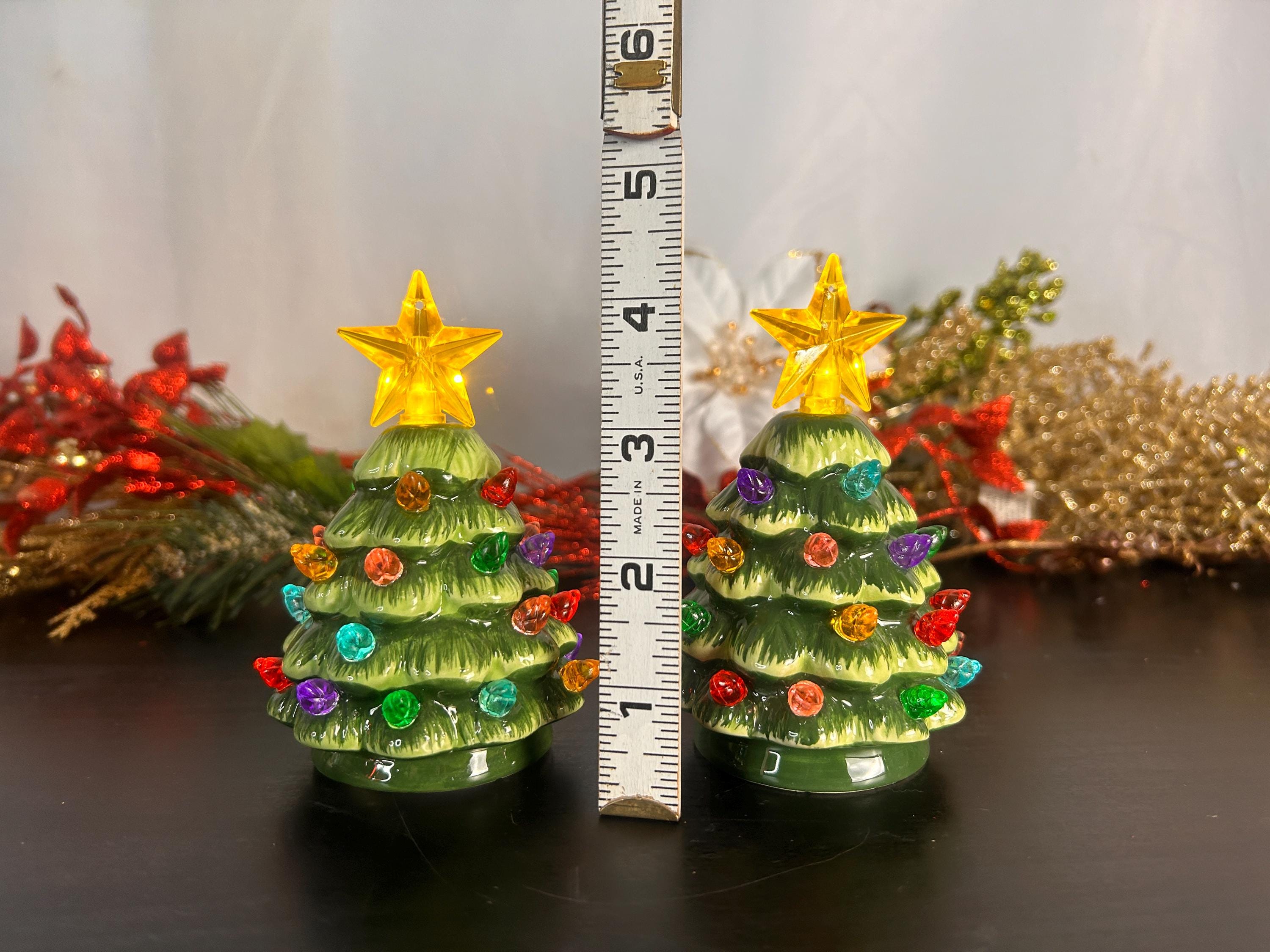 Vintage Set of 10 Small Ceramic Christmas Trees With Peg Lights ...