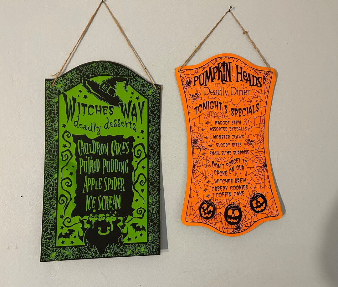Vintage Rustic Wooden Halloween Signs Spooky Drinks and Devilish ...