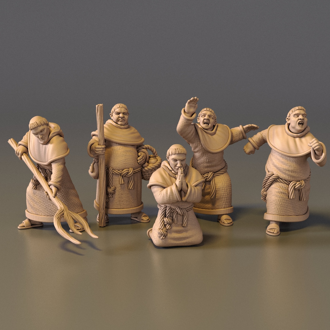 Monastery Raid Monks Townsfolk Miniatures Set | 28mm - 32mm Scale ...