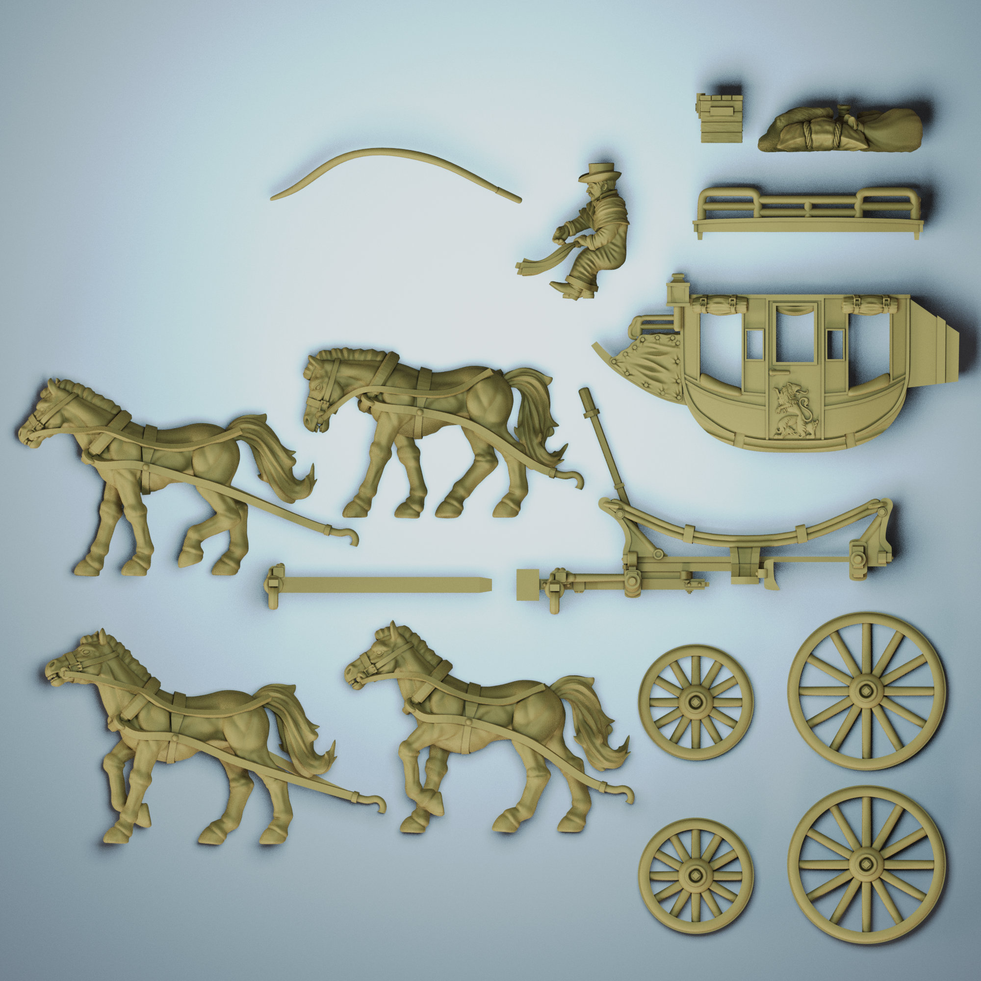 Medieval Stagecoach Wagon Miniature | 32mm Scale | Tabletop RPG ...