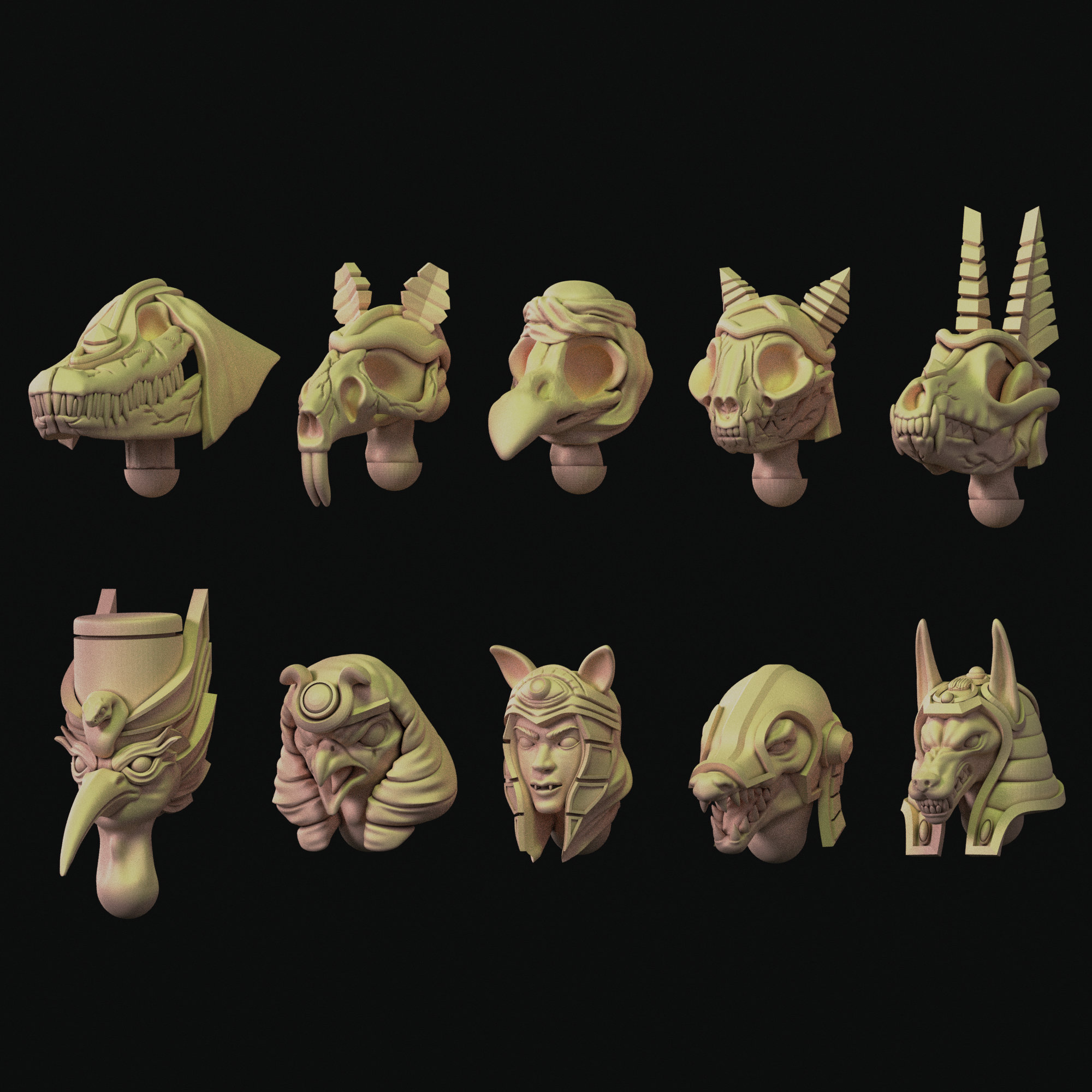 Ancient Egyptian God Heads and Skulls 10pcs Miniatures 28mm Scale ...