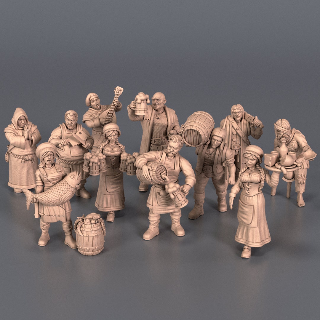 Medieval Townsfolk Miniatures Pack: 28mm 32mm Scale | Tabletop RPG ...