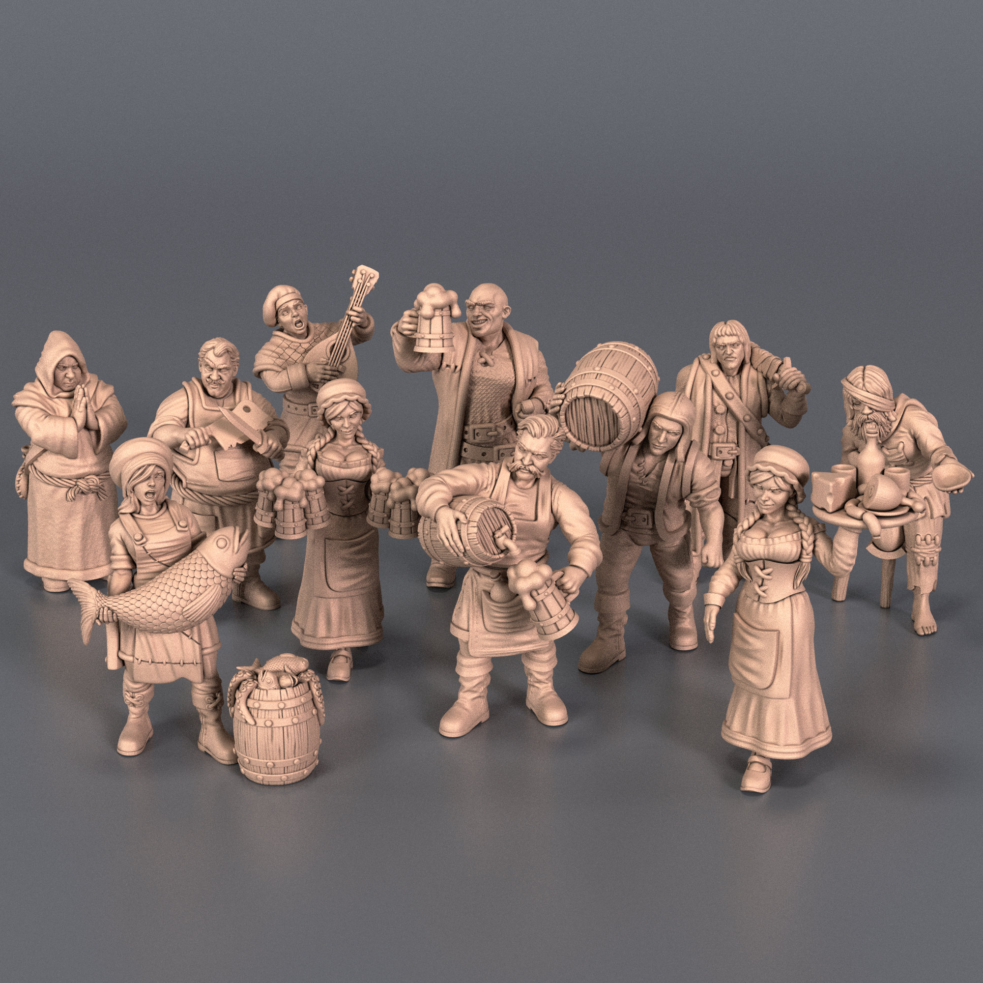 Medieval Townsfolk Miniatures: 28mm 32mm Scale | Tabletop RPG ...
