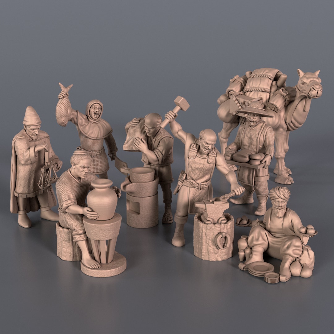 Tradesmen Townsfolk Miniatures: 28mm-32mm Scale RPG Figures (unpainted ...