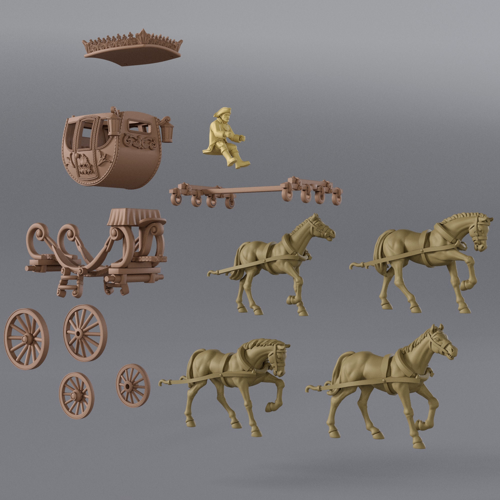Royal Carriage With Horses Miniature 28mm 32mm Scale Tabletop RPG ...