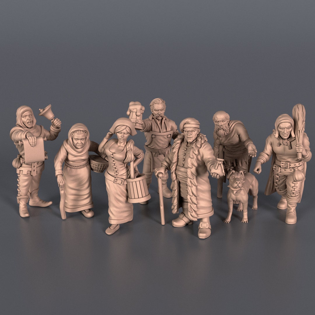 Medieval Townsfolk Villagers Citizen Miniatures Pack V1 | 28mm - 32mm ...