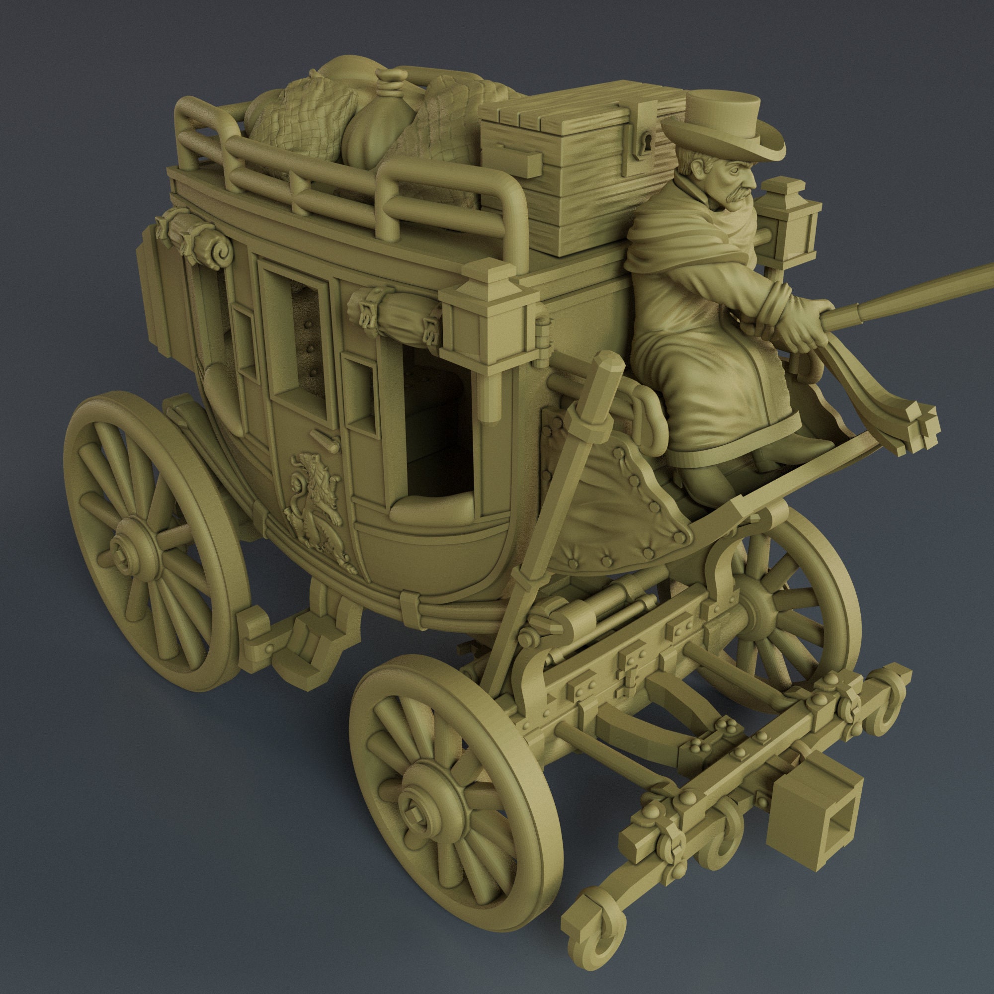 Medieval Stagecoach Wagon Miniature | 32mm Scale | Tabletop RPG ...