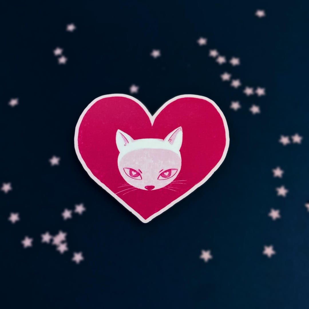 Angy Cat Glossy Sticker Vinyl Glossy Sticker Cute Kitty Sticker Heart ...