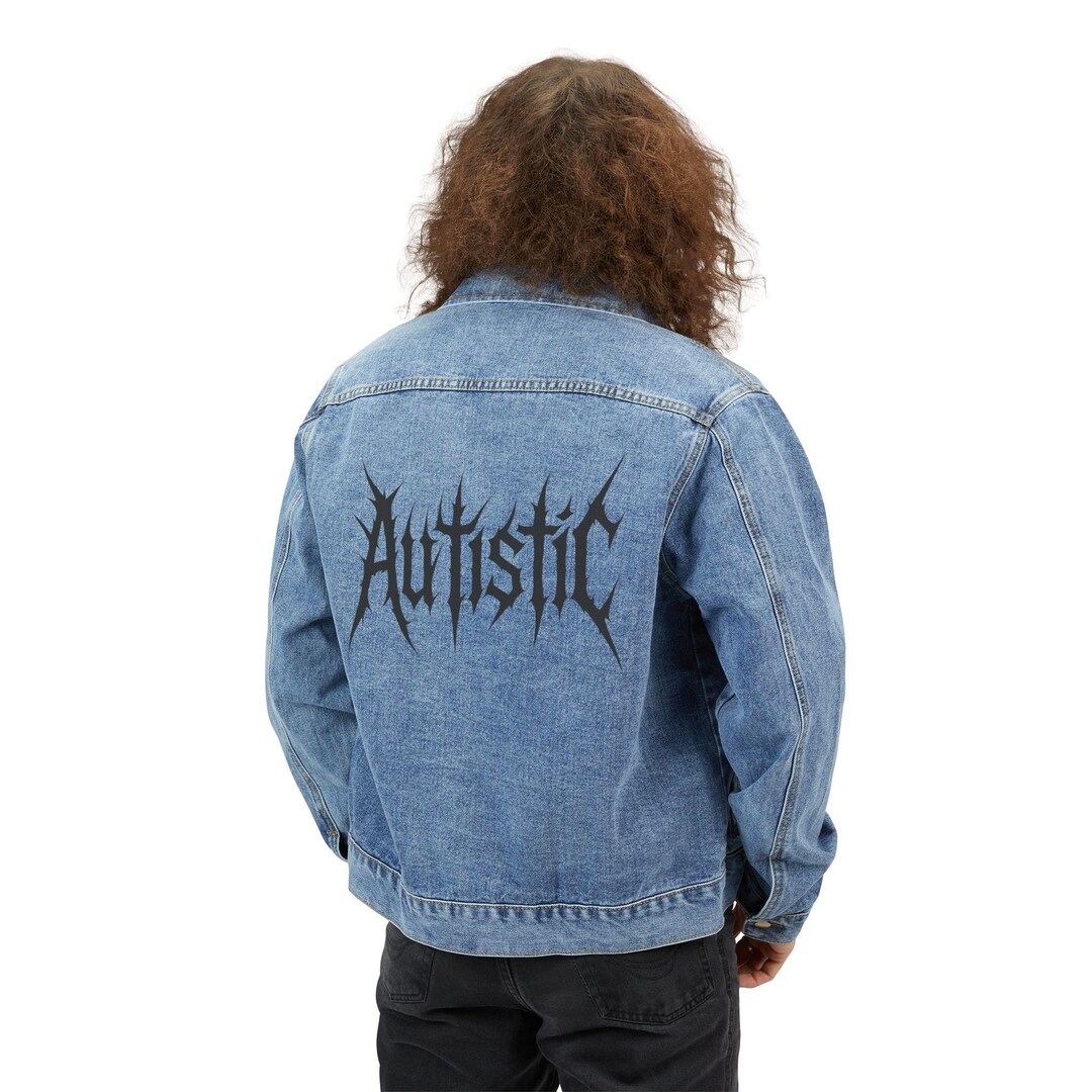 Autism Pride Denim Jacket, Death Metal Font Men's Jean Coat, Autism ...