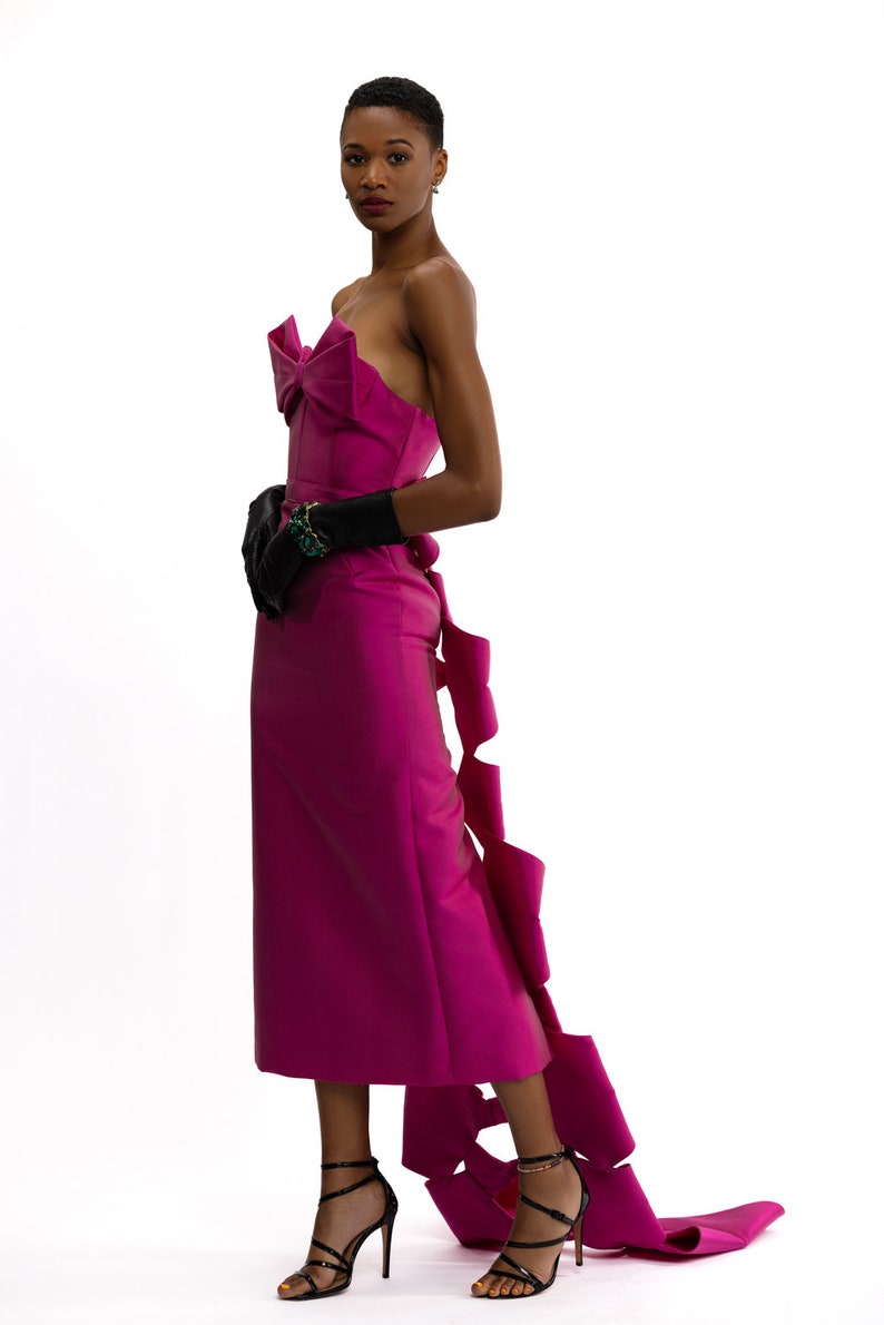 Fuchsia Bow Cocktail Dress With Bow Train - Etsy