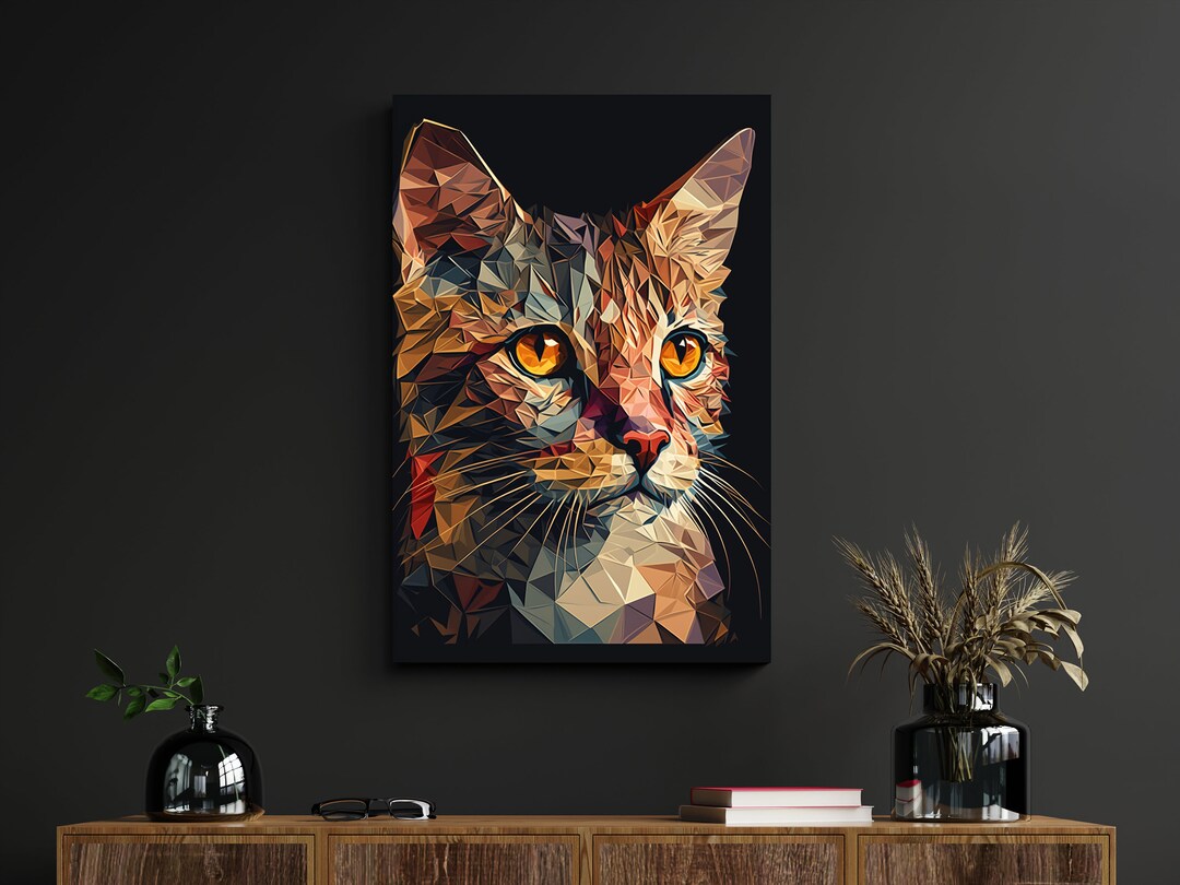 Cute Polygon Cat, Abstract Art, Peeking Feline, Printable Poster ...