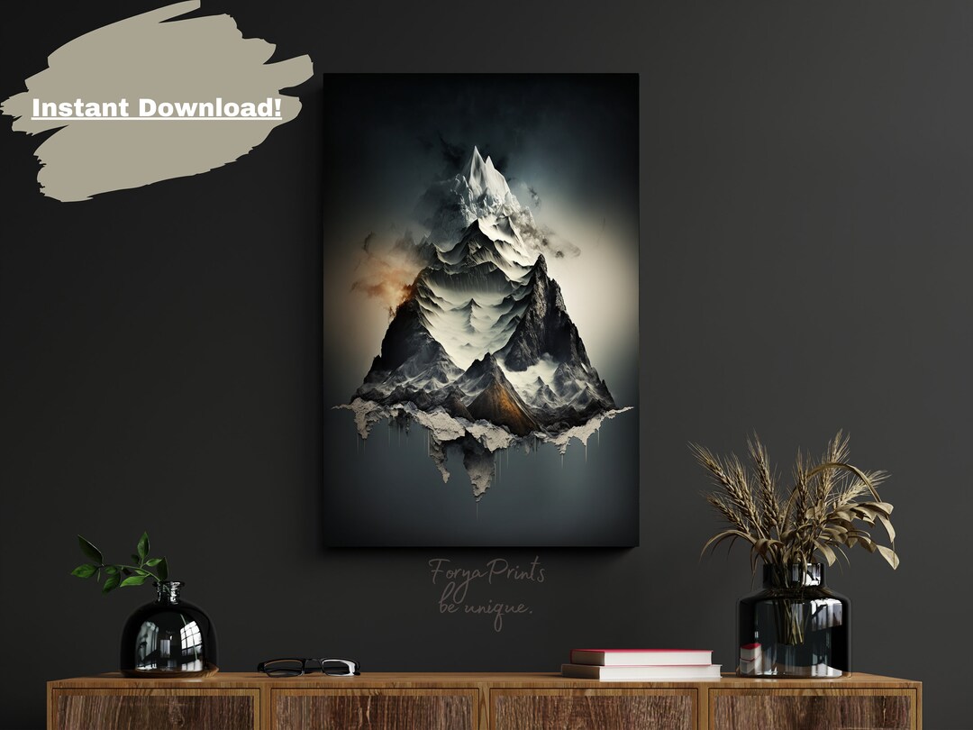 Minimalist Mountain Triangles, Abstract Wall Art, Dusty Peaks, Black ...