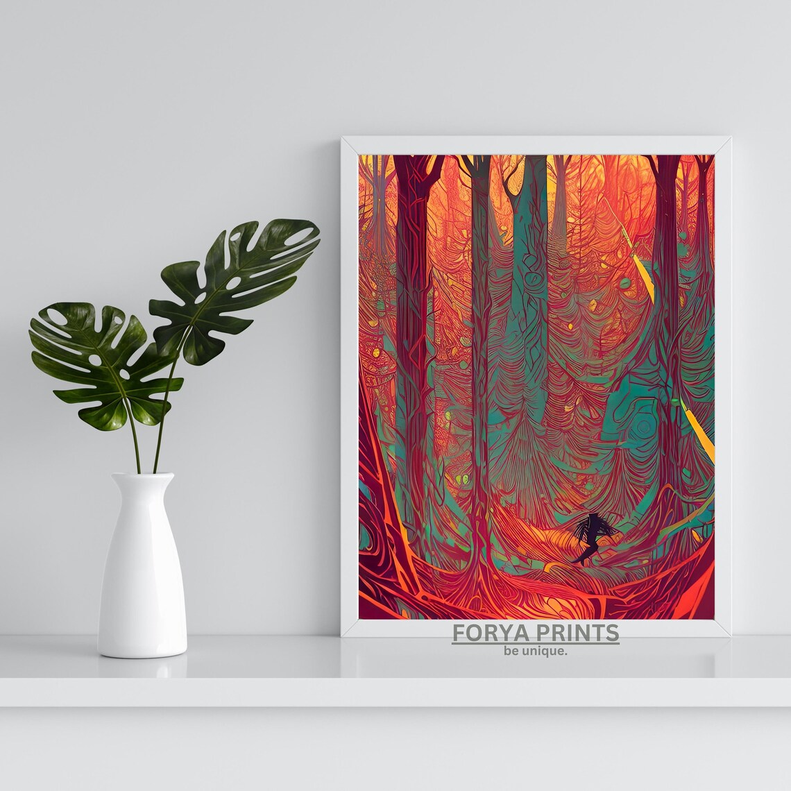 Enchanting Forest Abstract Poster, Red Orange & Light Green Gradient ...