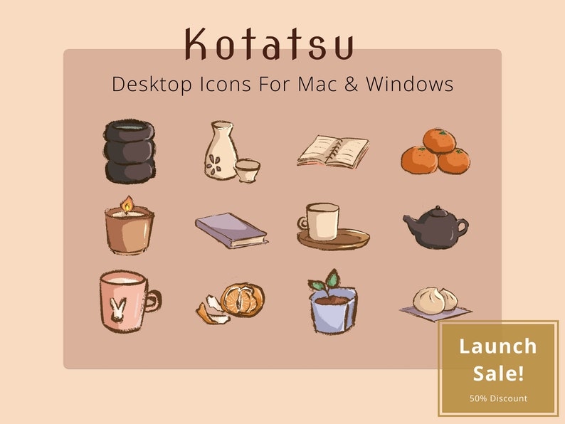 Kotatsu Themed Desktop Icons App Icons Desktop Folder - Etsy