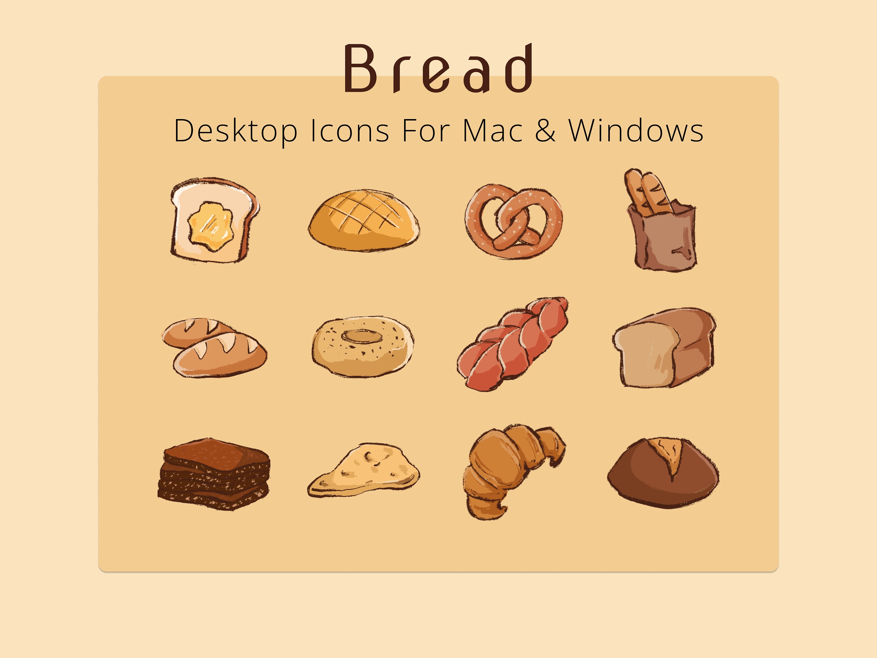 Bread Themed Desktop Icons | App Icons | Desktop Folder Icons | MacBook ...