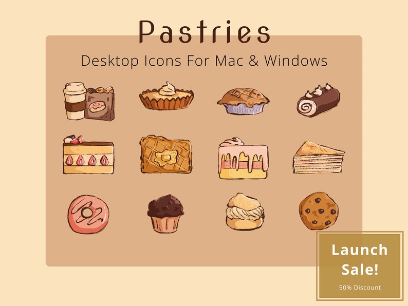 Pastry Themed Desktop Icons Mac & Windows Icon Set App - Etsy