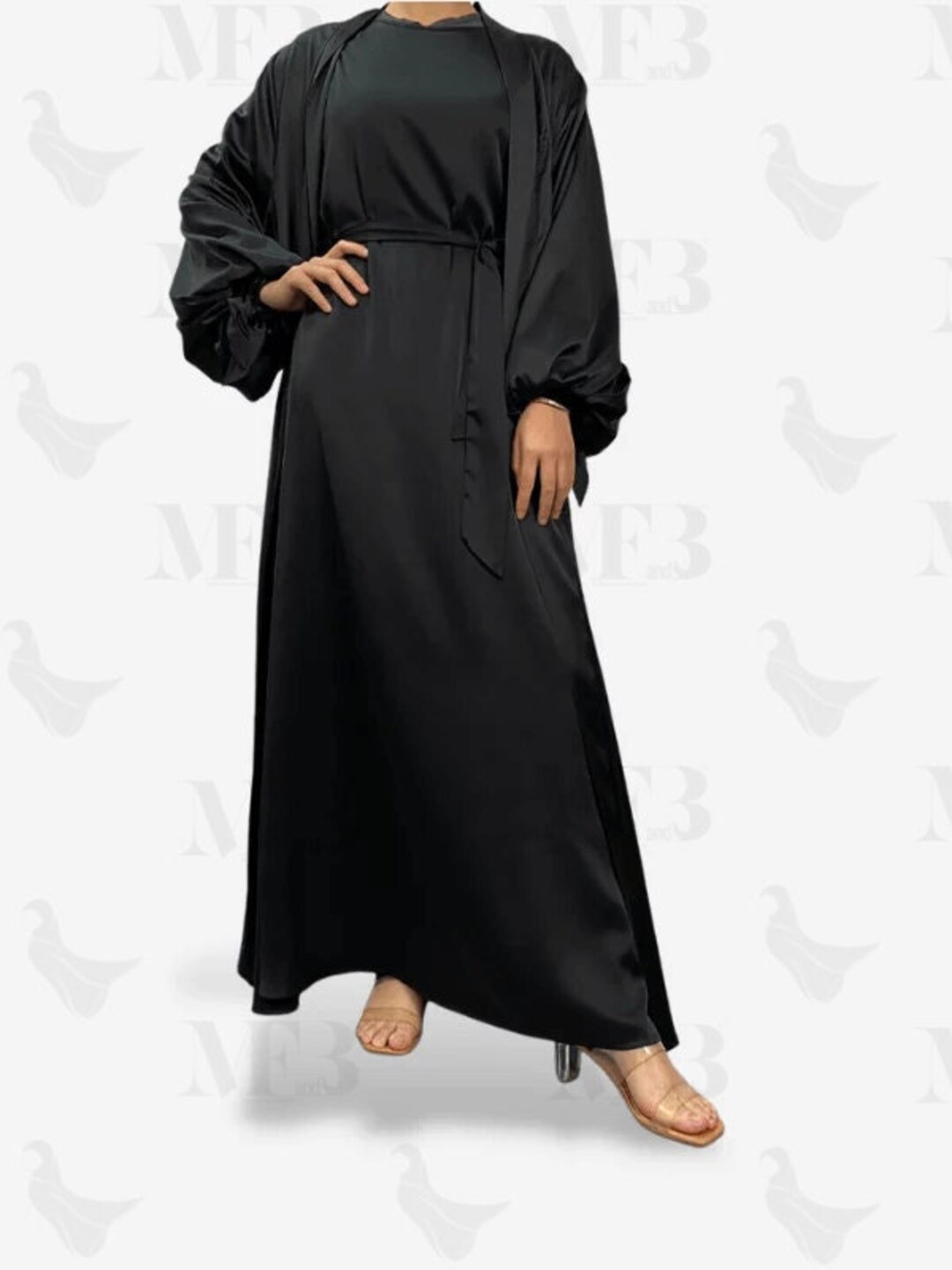 Mfab Sakina Satin Abaya Set BLACK L Satin Abaya L Abaya Robe - Etsy