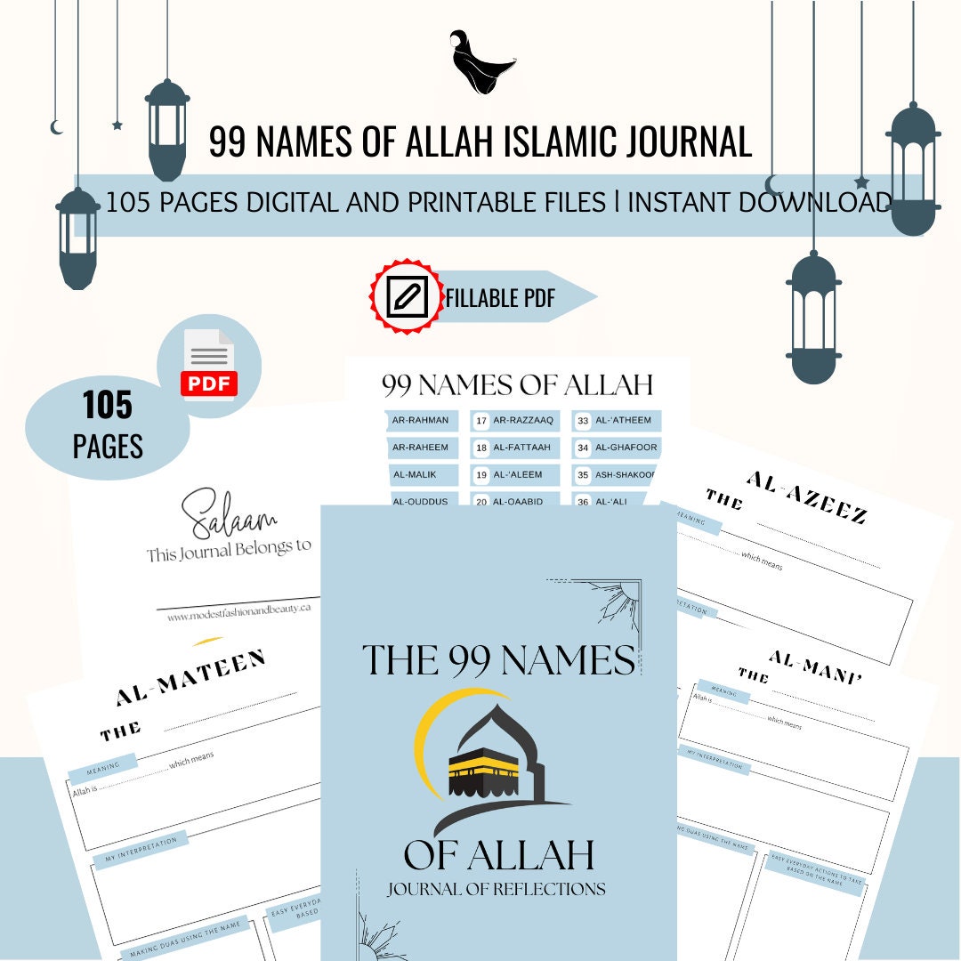 99 Names of Allah Journal L Hyperlinked L 105 Pages L Islamic Planner L ...