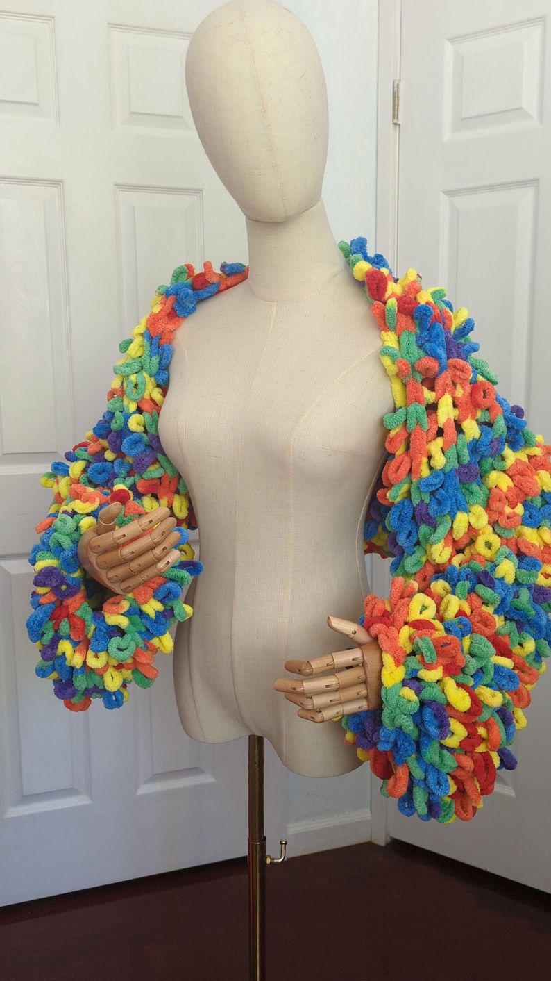 Rainbow Knit Shrug – Colorful Festival Bolero – Fluffy Handmade ...