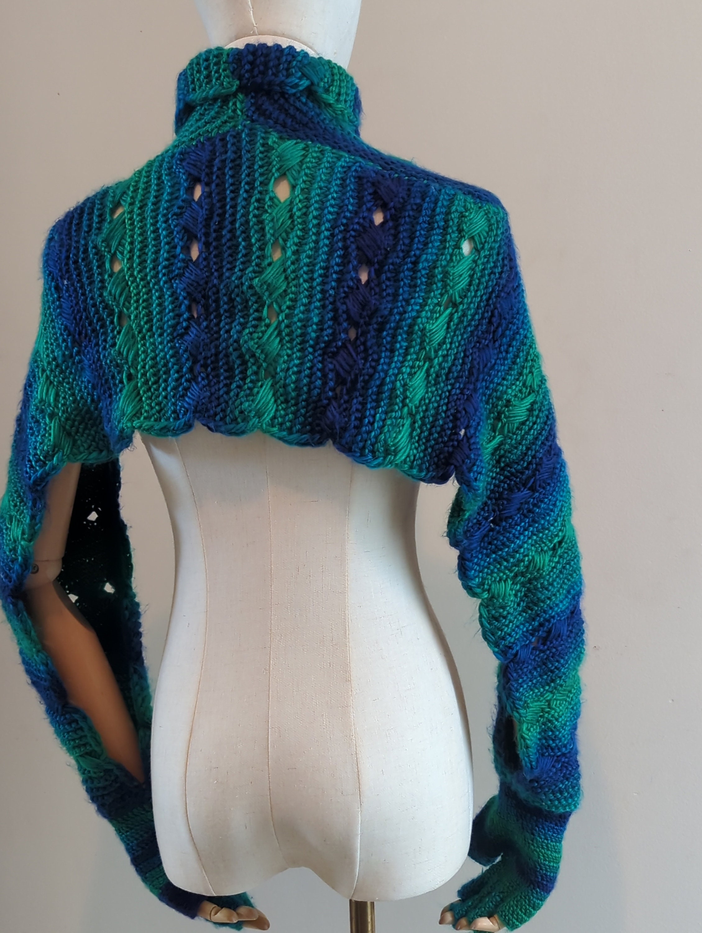 Unique Hand Knit Shrug, Arm Warmer With Crochet Gloves - Etsy