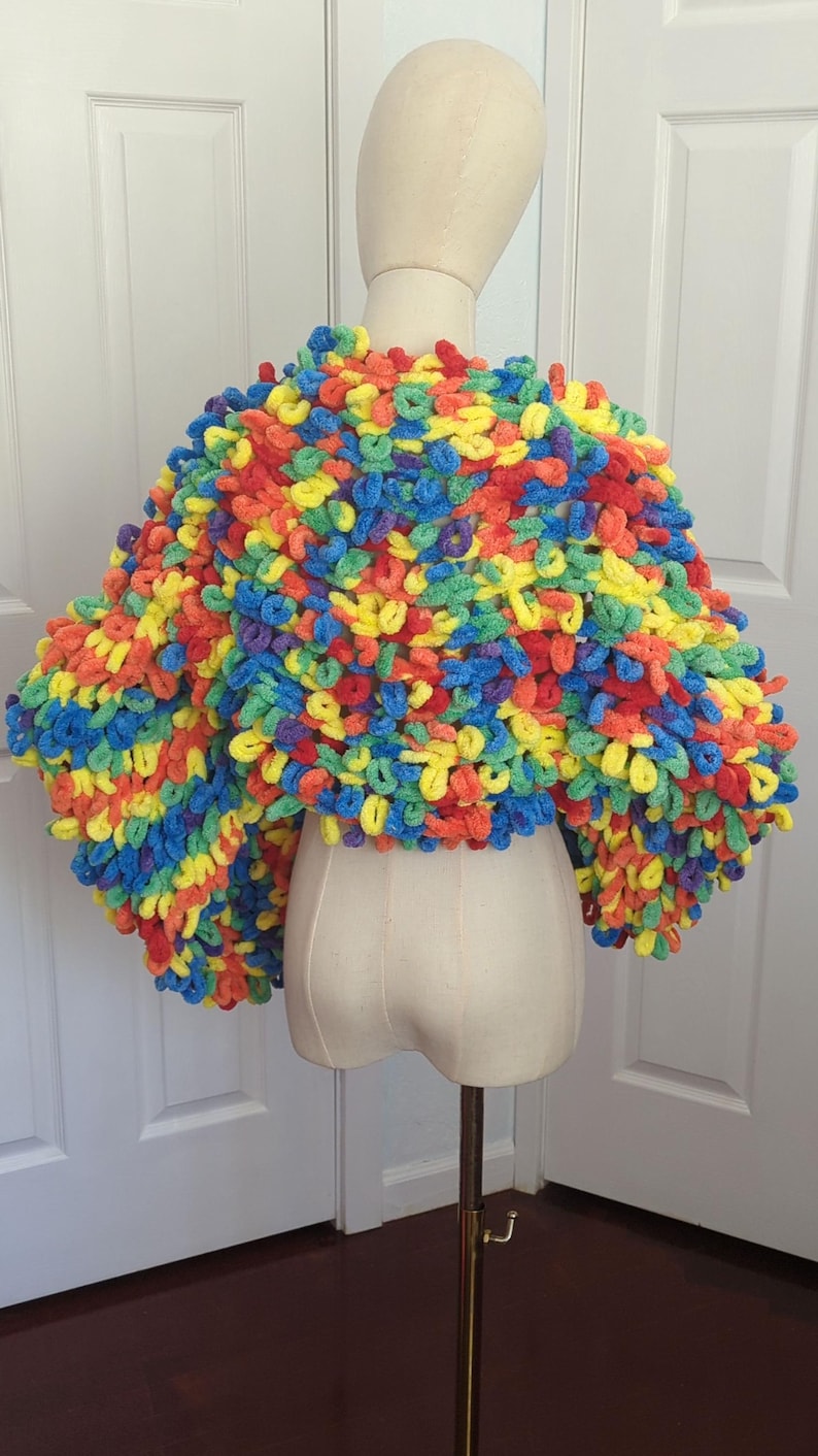 Rainbow Knit Shrug – Colorful Festival Bolero – Fluffy Handmade ...