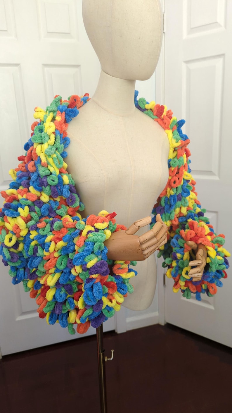 Rainbow Knit Shrug – Colorful Festival Bolero – Fluffy Handmade ...
