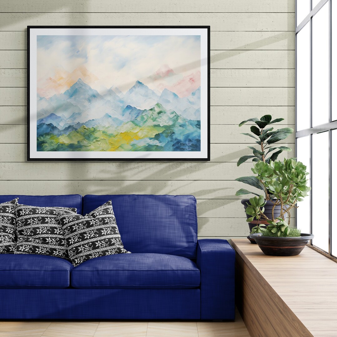 Stunning Mountain Panorama Poster in Impasto Style, Stylish Art Print ...