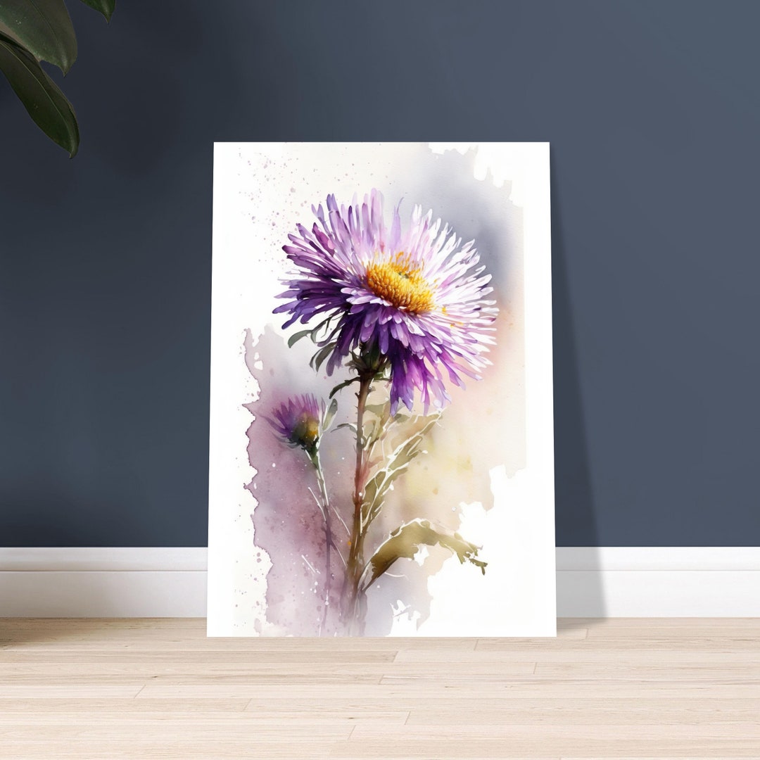 Purple Aster Flower, Poster Print Matt, Flower Image Watercolours - Etsy