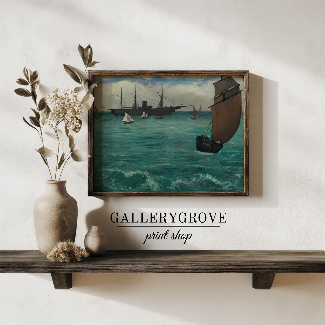 Antique Ocean Painting Rustic Ship Wall Art Vintage Print Shipped Print ...