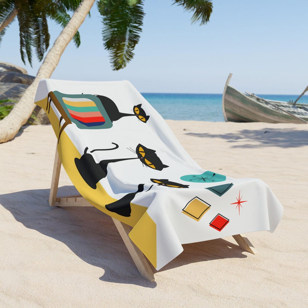Atomic Cats Mid Century Modern Beach Towel, MCM Lovers, Cat Fans ...