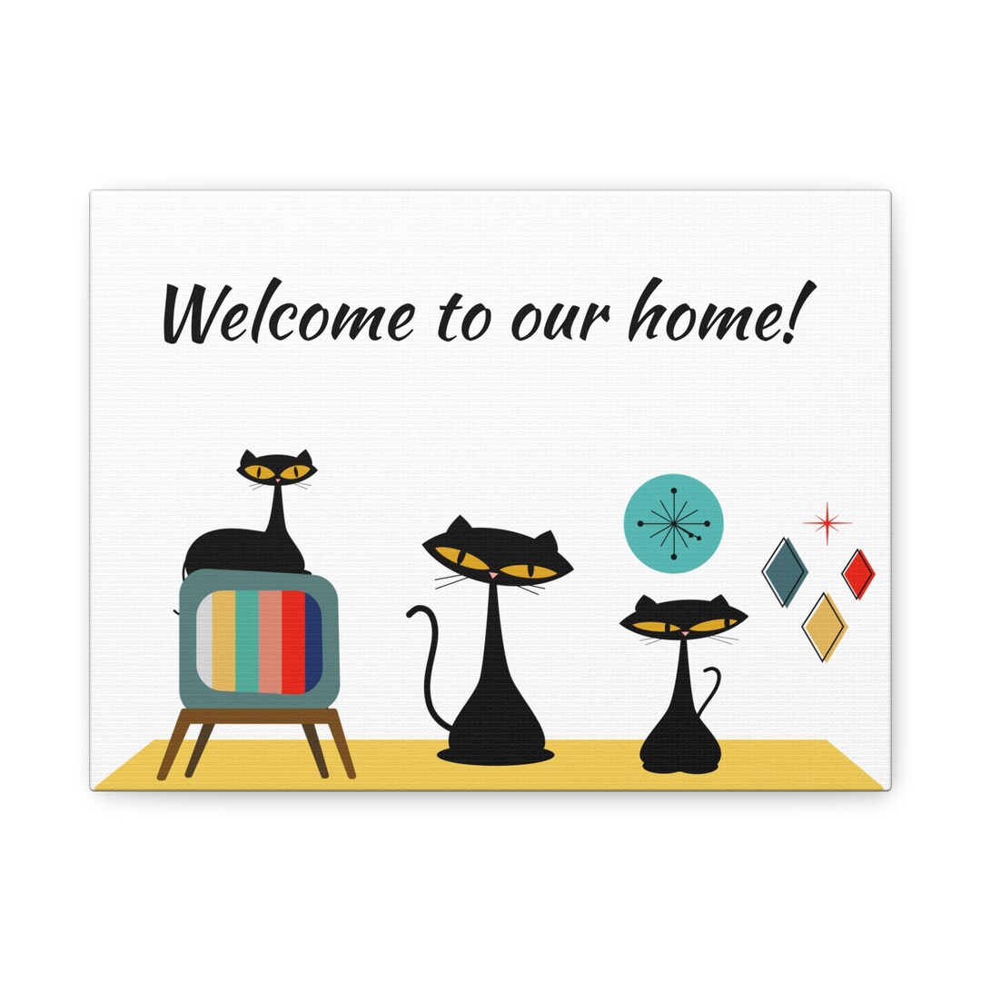 Canvas Print, Mid Century Modern Atomic Cats Living Room Art ...