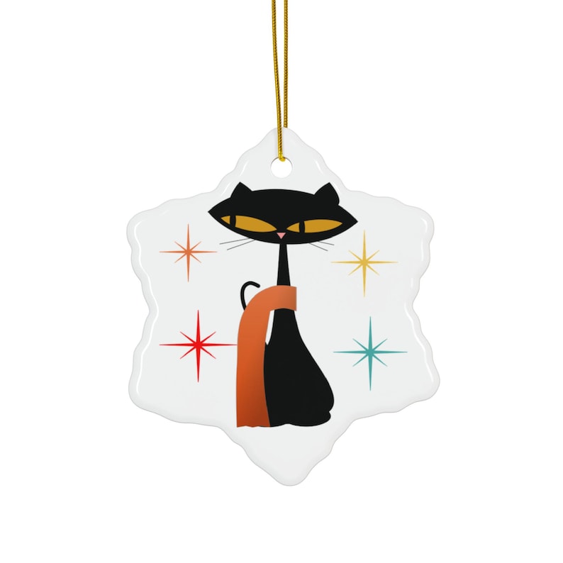 Mid-century Modern Atomic Cat Ceramic Ornament, Double-sided - Etsy
