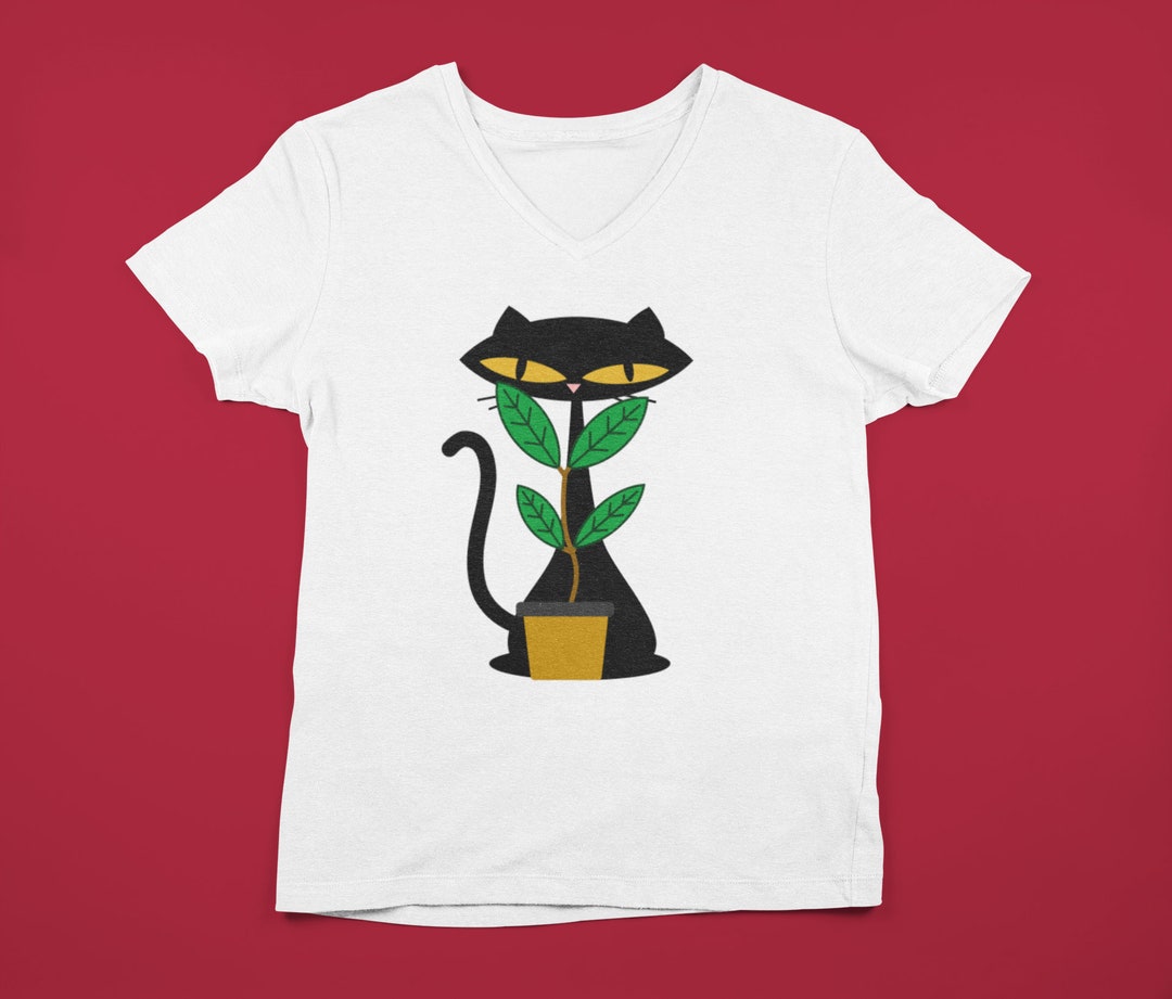 Atomic Cat, Mid Century Modern Art on a Ladies' V-neck T-shirt, Cute ...