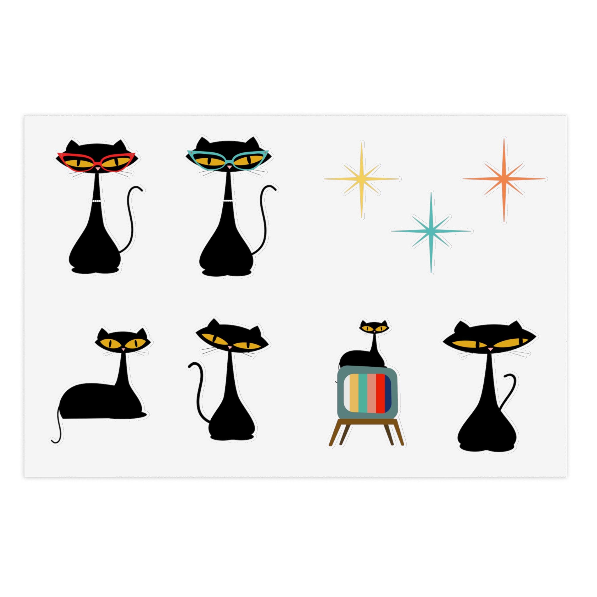 Atomic Cat Sticker Sheet: Mid-century Modern Black Cat Decals - Etsy