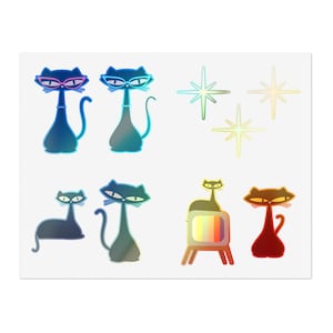 Atomic Cat Sticker Sheet: Mid-century Modern Black Cat Decals - Etsy