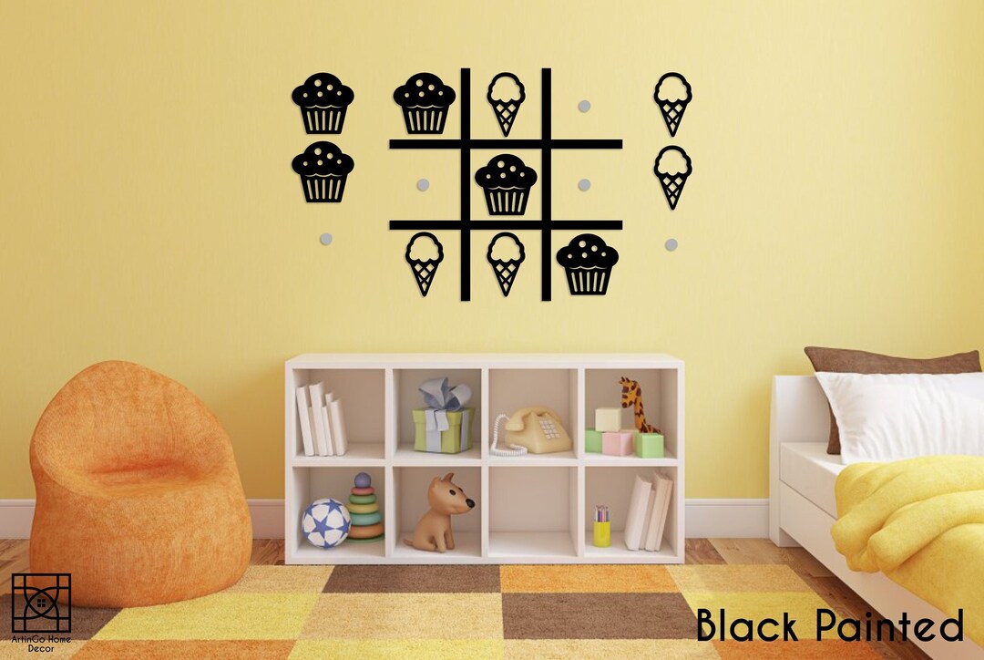 Tic Tac Toe Muffin Ice Cream Wooden Wall Game, Natural Wood Veener ...