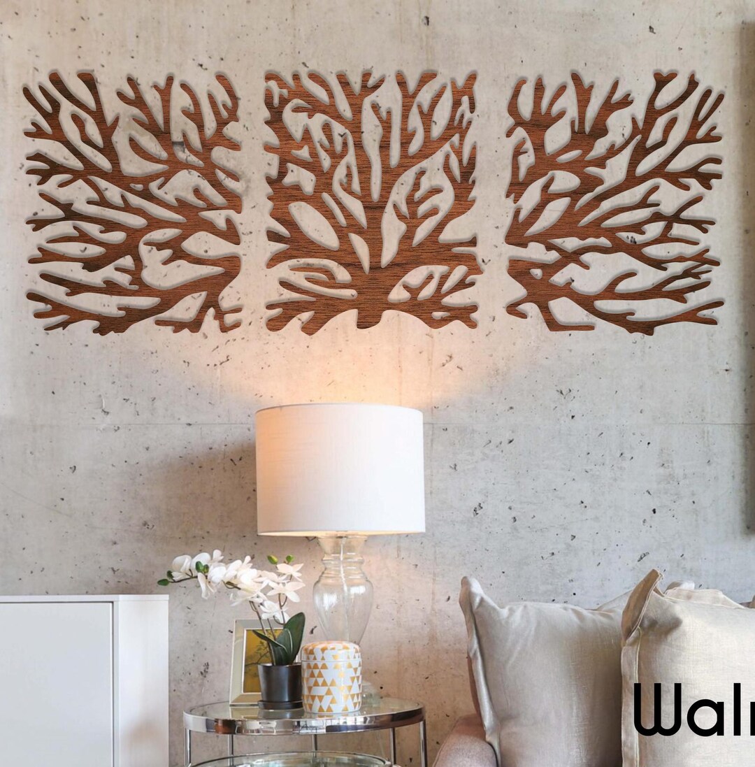 Rustic Wood Veneer Tree Branch Wall Art - Boho Nature Decor, Set of 3 ...